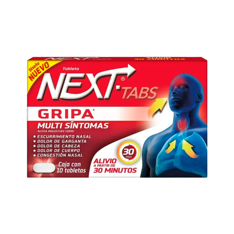 Next Tabs Antigripal 10 tabletas 500mg - Farmacias PuntoMX Queretaro